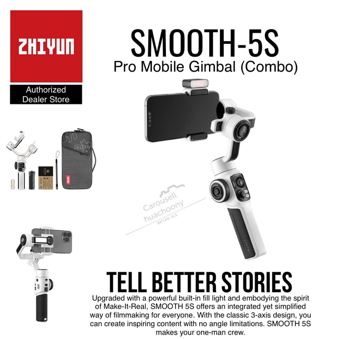 Zhiyun SMOOTH 5S Pro Smartphone Stabilizer Combo (white / Grey), Photography, Photography ...