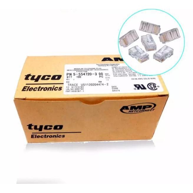 100pcs AMP Tyco RJ45 Connector Network Cat5e, Computers & Tech, Parts ...