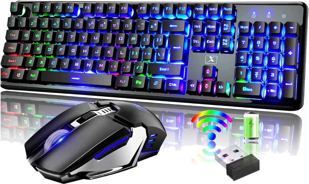 2126) Rechargeable Keyboard and Mouse,Suspended Keycap Mechanical Feel ...