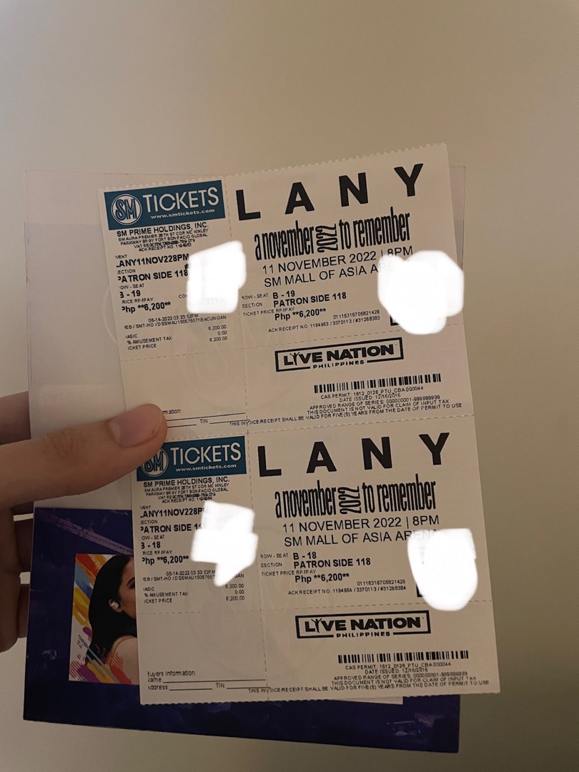 2 LANY TICKETS PATRON SIDE NOV 11, Tickets & Vouchers, Event Tickets on ...