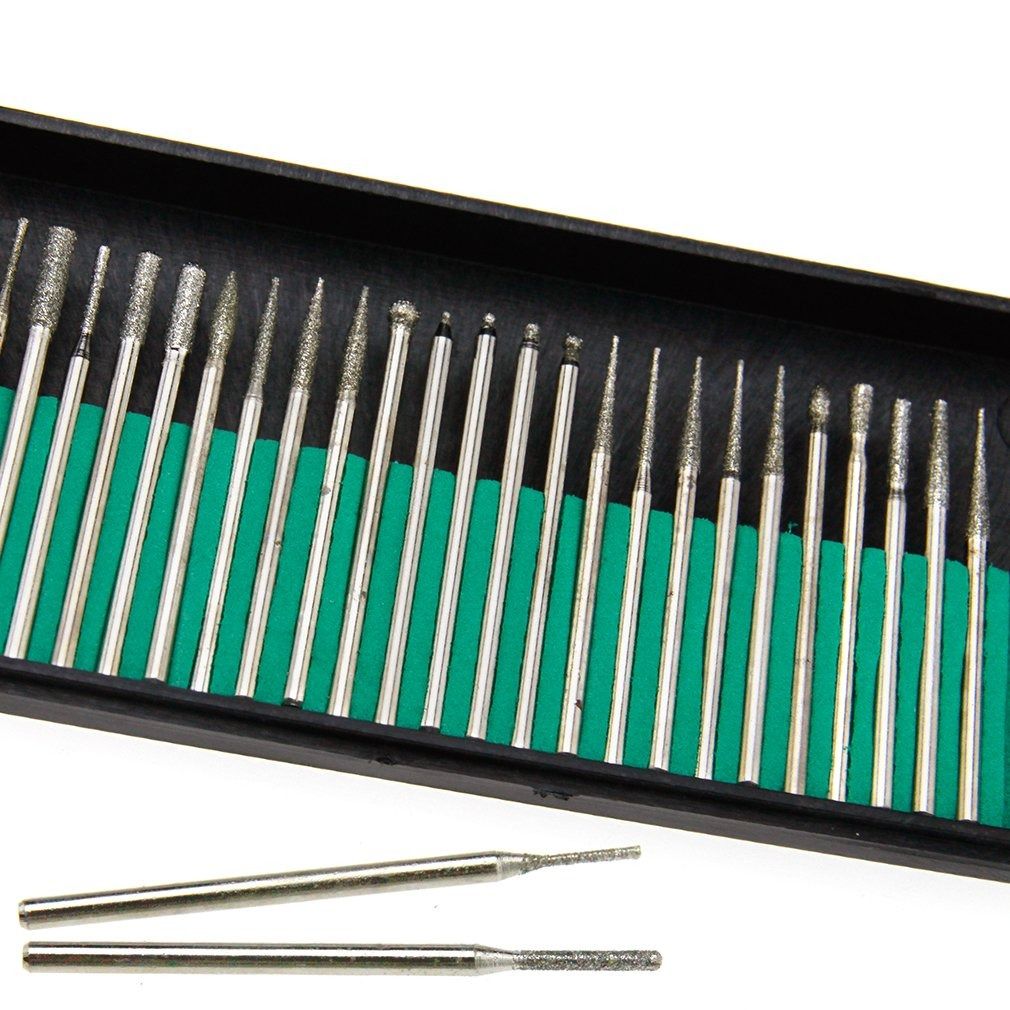 30 Pcs Diamond Rotary Burr Drill Bit Set Engraving Tools 3mm Shanks ...