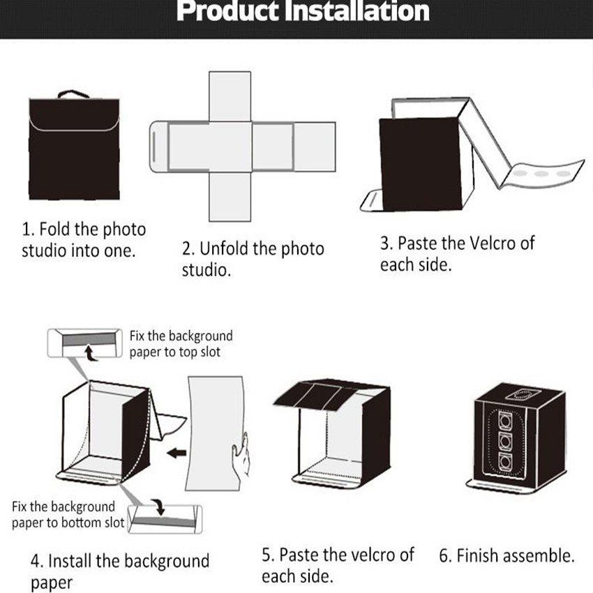 80cm Portable Folding Studio Diffuse Box Lightbox With LED Light Black ...
