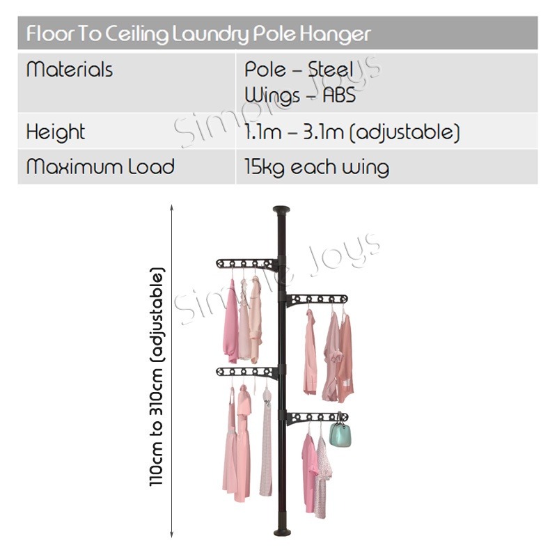 Adjustable Clothes Drying Hanger Rack with Floor To Ceiling Tension ...