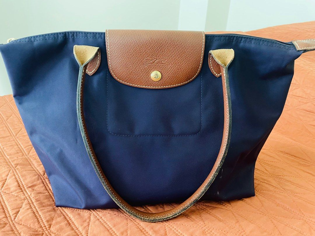 Authentic Longchamp Le Pliage Classic Small Long Handle Navy Blue ...