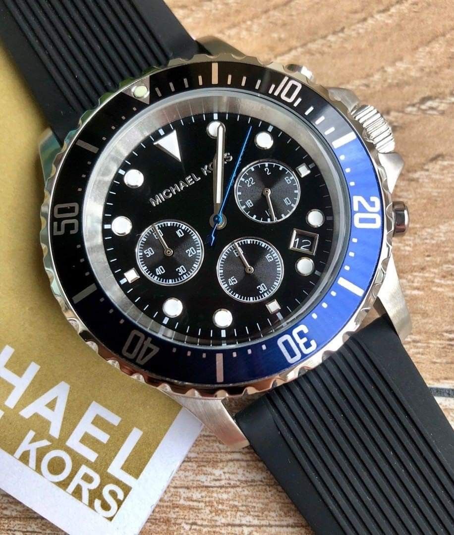 Authentic MK8365 Everest Black Rubber strap Watch, Men's Fashion ...
