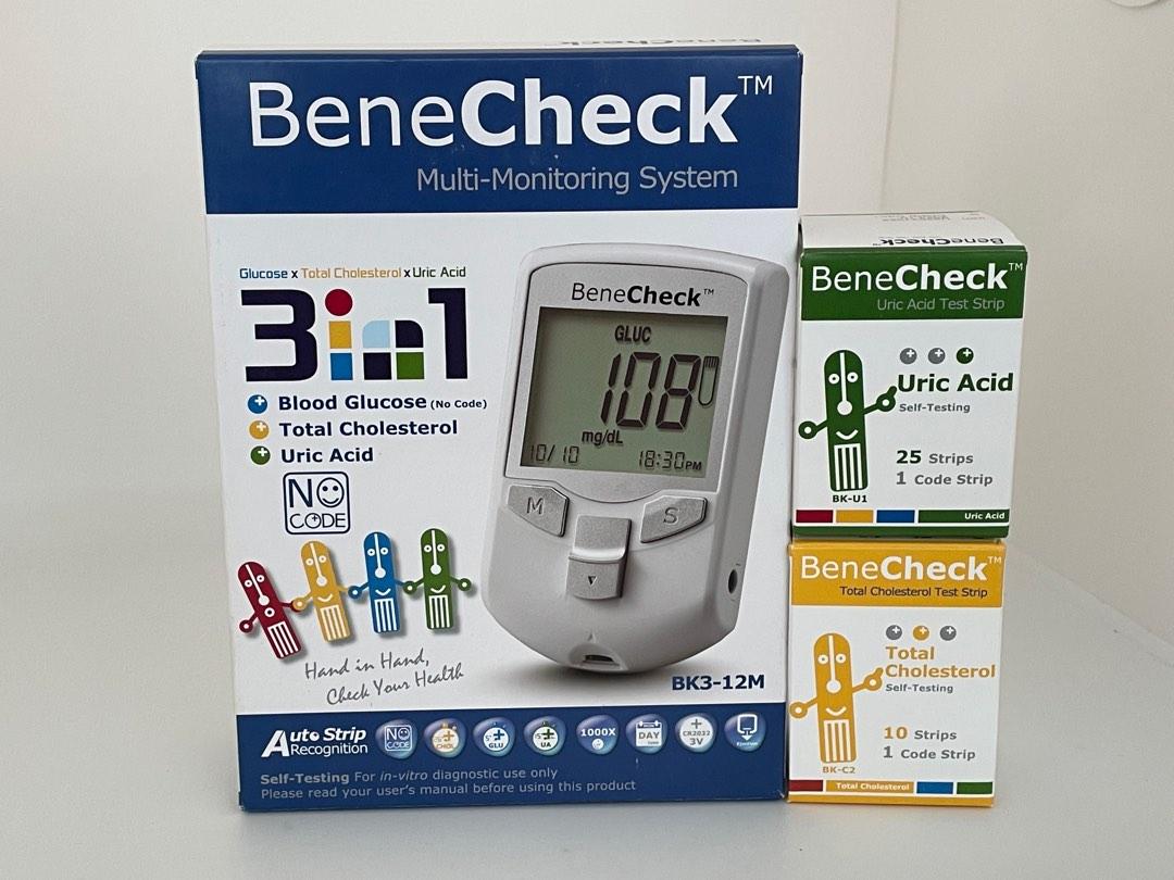 BeneCheck 三合一血糖+尿酸+膽固醇儀器 Blood glucose+Uric acid+ Cholesterol (平行進口 ...