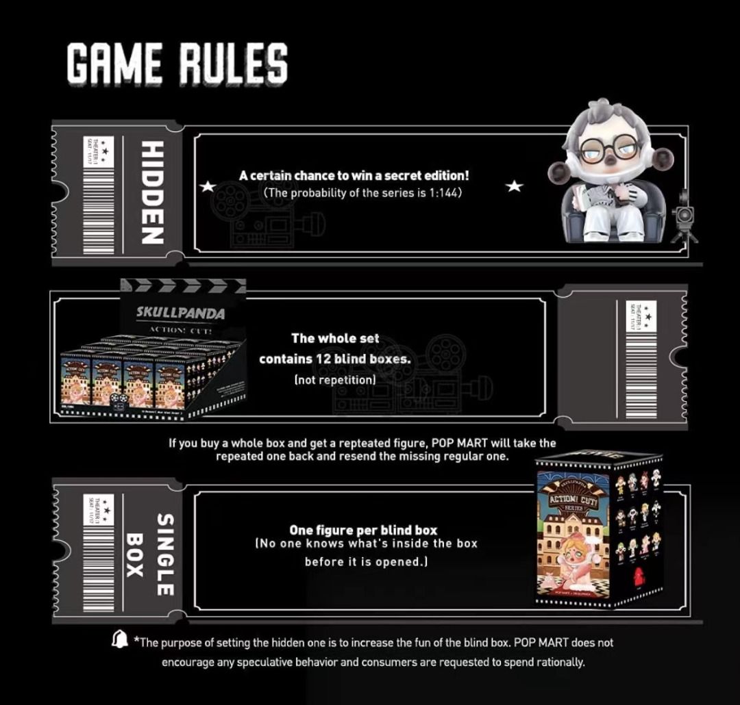 [BRAND NEW] POP MART Skullpanda Action! Cut! Series Full Set Blind Box ...