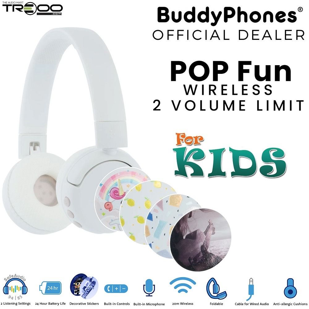 BuddyPhones POP Fun Wired/Wireless Bluetooth On-Ear Headphone with Mic ...