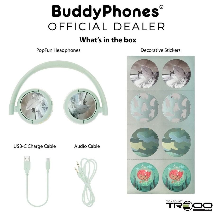BuddyPhones POP Fun Wired/Wireless Bluetooth On-Ear Headphone with Mic ...