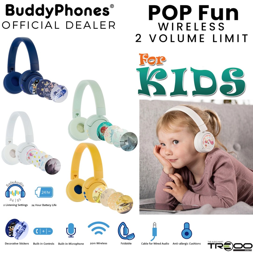 BuddyPhones POP Fun Wired/Wireless Bluetooth On-Ear Headphone with Mic ...