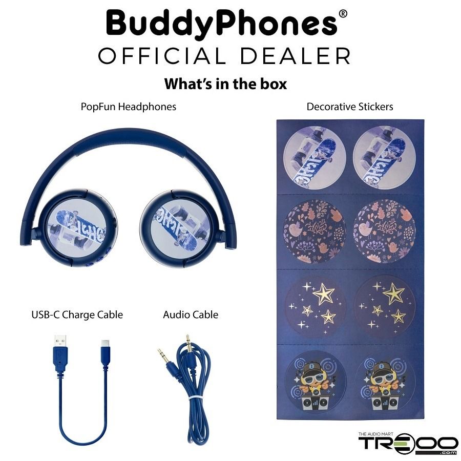 BuddyPhones POP Fun Wired/Wireless Bluetooth On-Ear Headphone with Mic ...