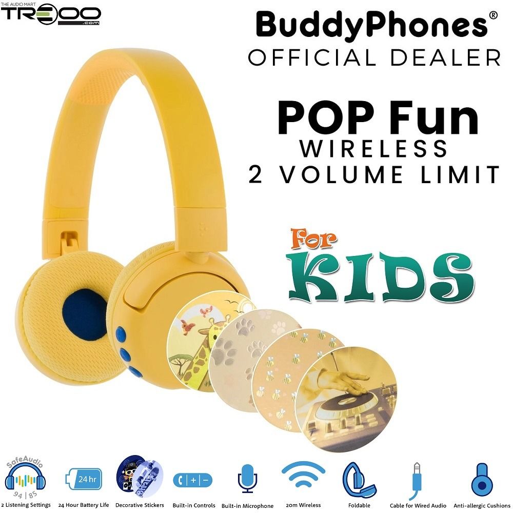 BuddyPhones POP Fun Wired/Wireless Bluetooth On-Ear Headphone with Mic ...