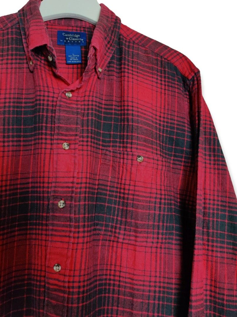 (L) CAMBRIDGE CLASSICS Red Flannel Shirt, Men's Fashion, Tops & Sets ...