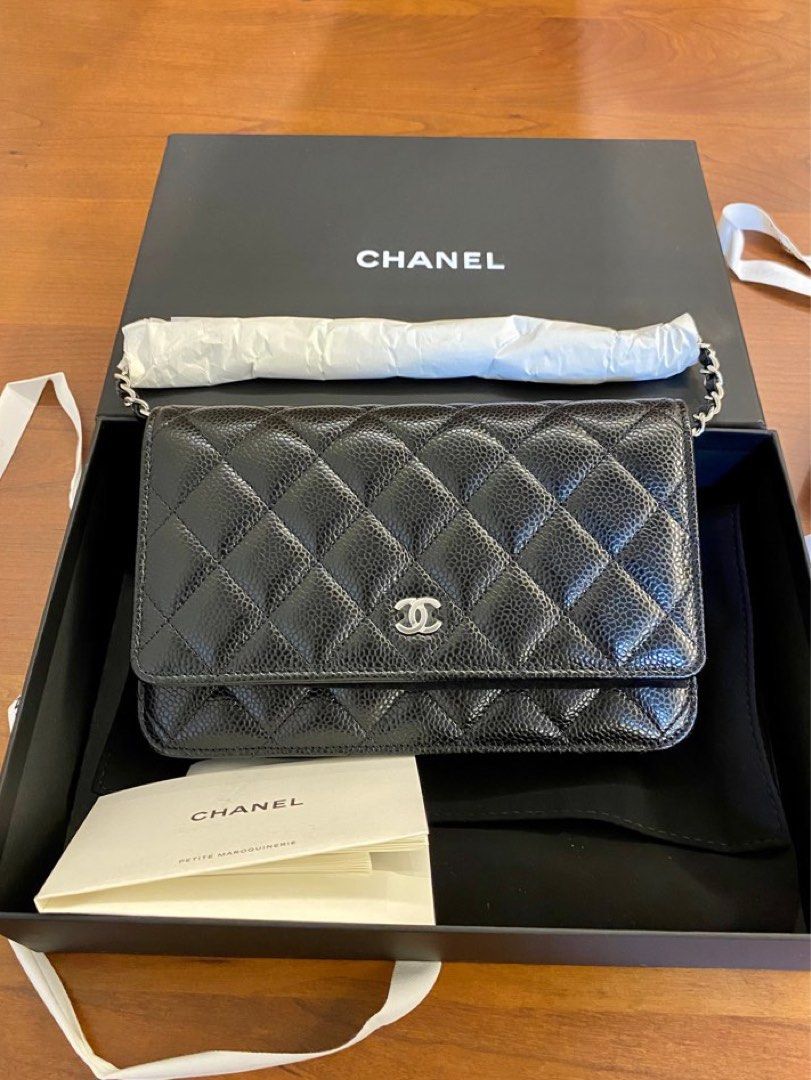 Chanel Caviar WOC Black SHW Classic Wallet on Chain Microchip, Luxury ...