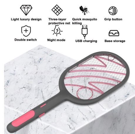 Electric Mosquito Racket Fly Swatter Killer Racquet Dual-Mode USB ...