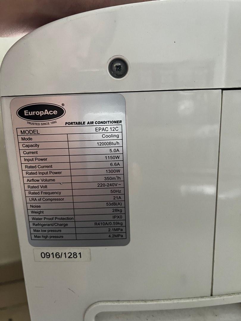 EuroPace Portable aircon 12000btu, TV & Home Appliances, Air ...