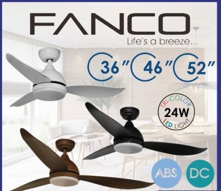 FANCO B-STAR DC Motor Ceiling Fan with 3 Tone LED Light Kit and Remote ...