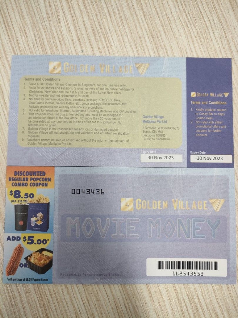 Golden village movie ticket, Tickets & Vouchers, Vouchers on Carousell