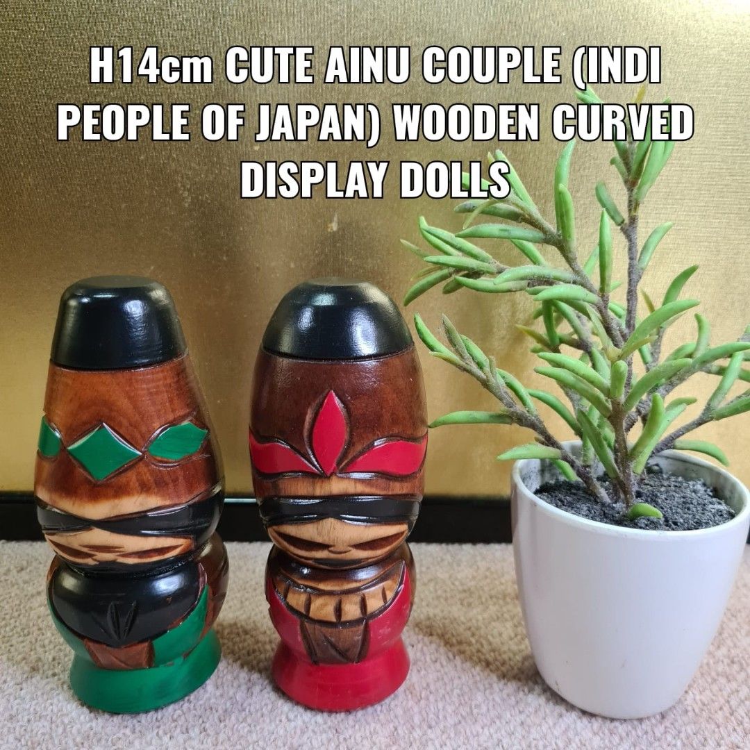 H14cm CUTE AINU COUPLE (INDI PEOPLE OF JAPAN) WOODEN CURVED DISPLAY DOLLS, Furniture & Home ...
