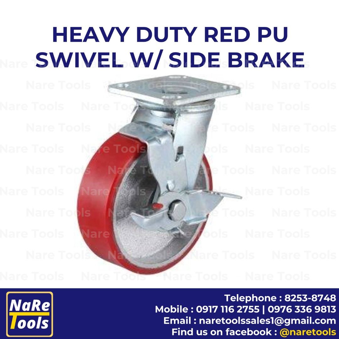Heavy Duty Red PU Caster - Swivel w/ Side Brakes (RPUB), Commercial ...