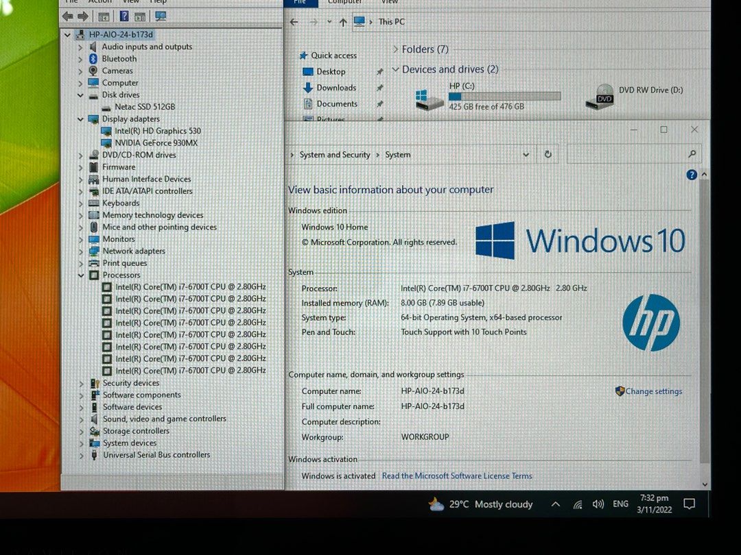 Hp Pavilion Aio All In One Touch Screen Inch Fhd Desktop Computer Pc Processor Intel I