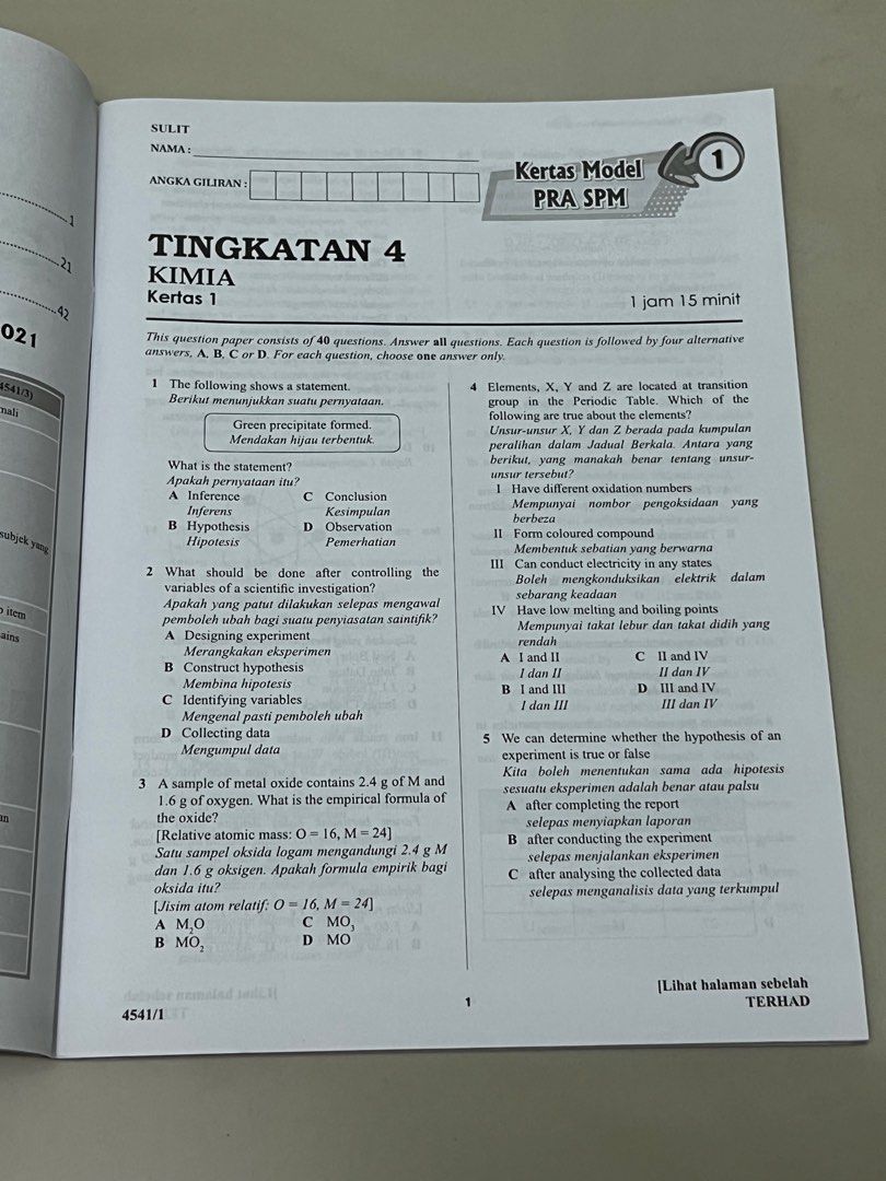Kimia Power Up Kertas Model Pra Spm Kssm Tingkatan 4 Hobbies And Toys