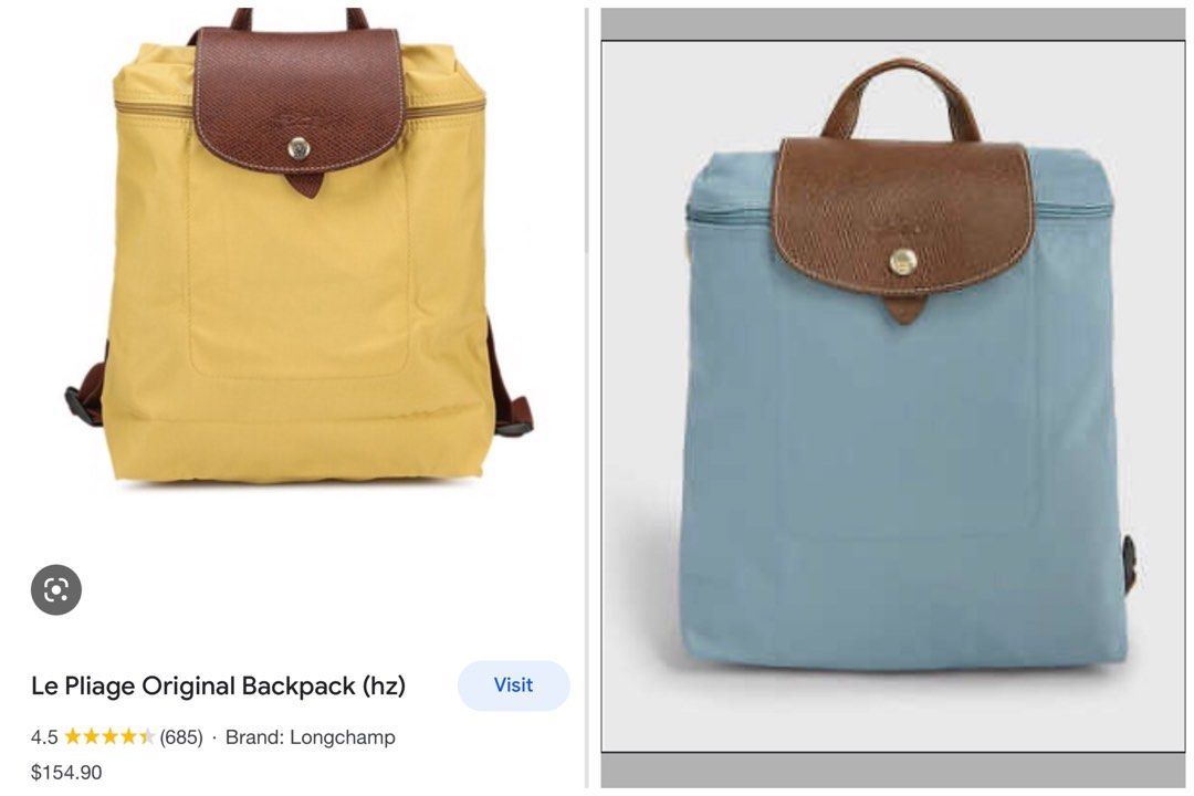LONGCHAMP Pliage Backpack Purse Arctic Blue and yellow Zip Zipper Back ...