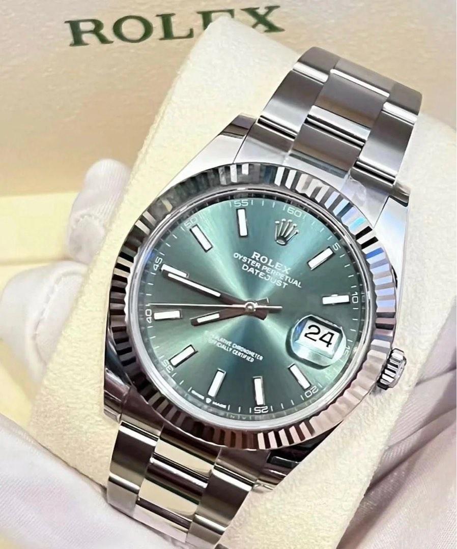 Rolex Datejust 41MM Mint Green Index Dial 126334 Oyster Bracelet, Luxury, Watches on Carousell