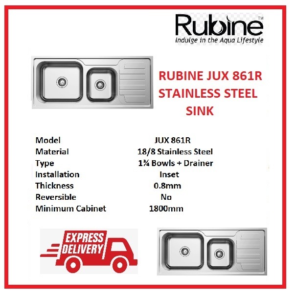 RUBINE JUX 861R STAINLESS STEEL SINK / FREE EXPRESS DELIVERY, Furniture ...