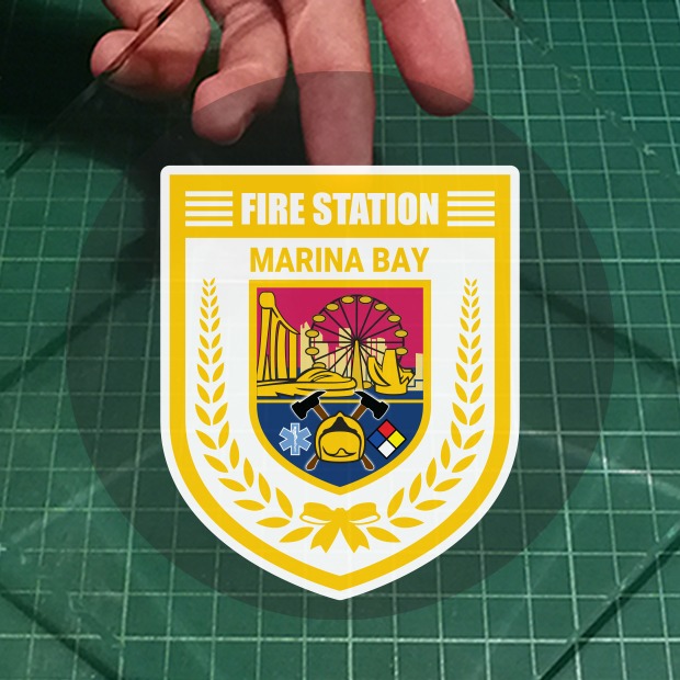 SCDF MARINA BAY FIRE STATION . Static Cling Car Decals . 11cm diameter ...