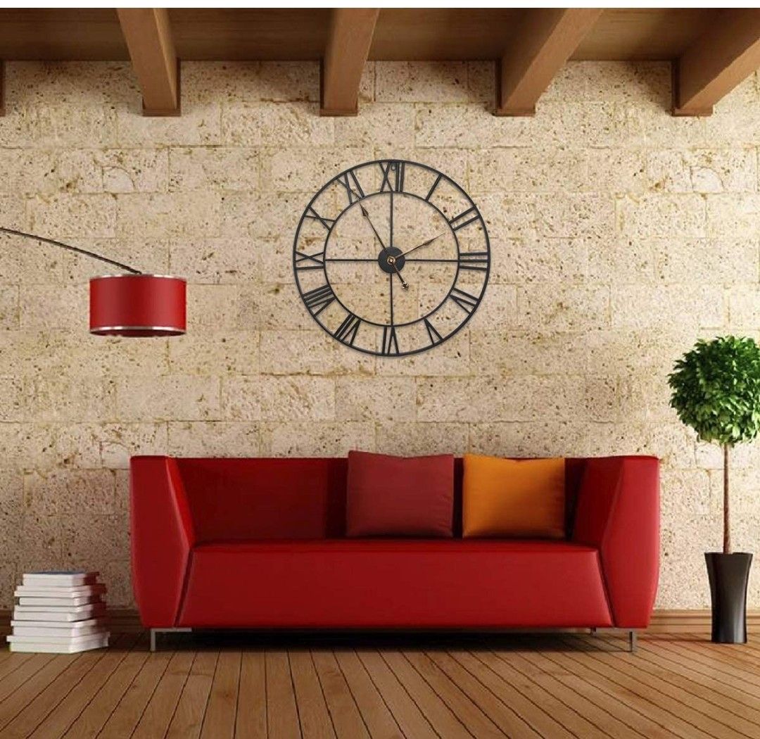 SEJU 60cm Large Metal Wall Clocks, Silent Non Ticking Vintage Retro ...