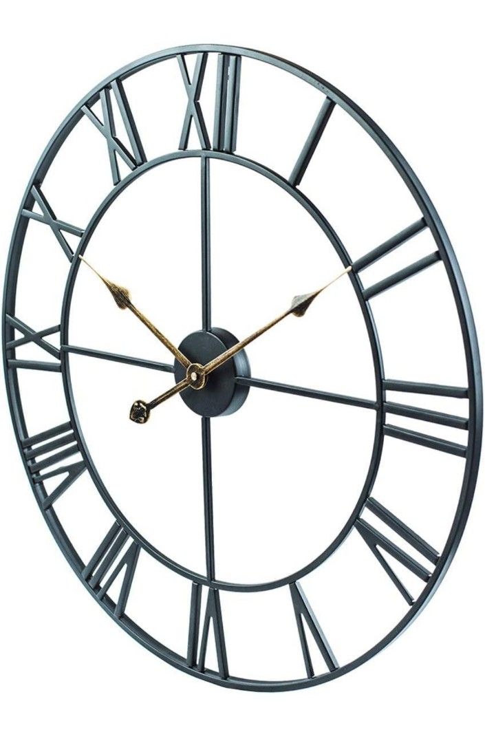 SEJU 60cm Large Metal Wall Clocks, Silent Non Ticking Vintage Retro ...