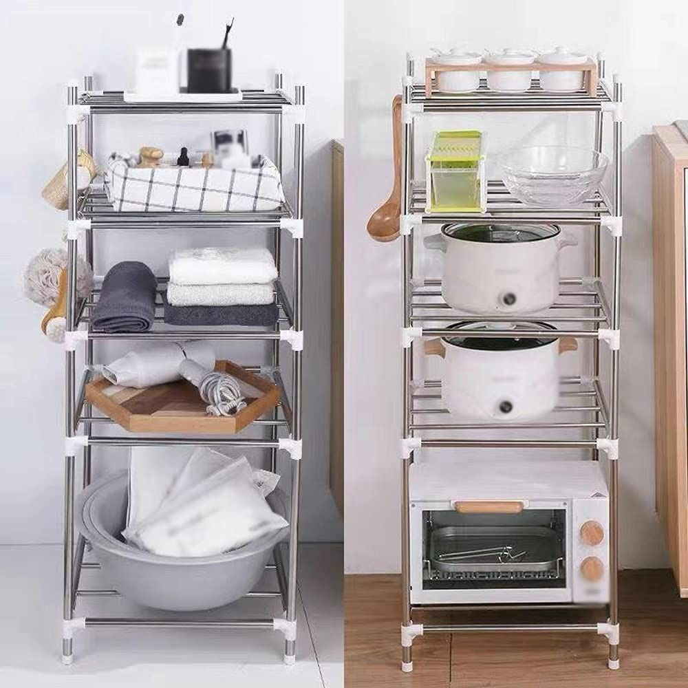 [sg stock] 5 Shelf Stainless Steel Storage Rack Shelves Metal Shelf ...