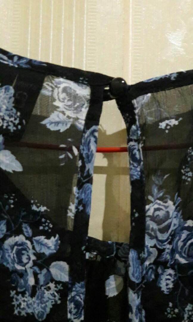 Sheer Dark Blue Flower Top (coquette!!!), Fesyen Wanita, Pakaian Wanita ...