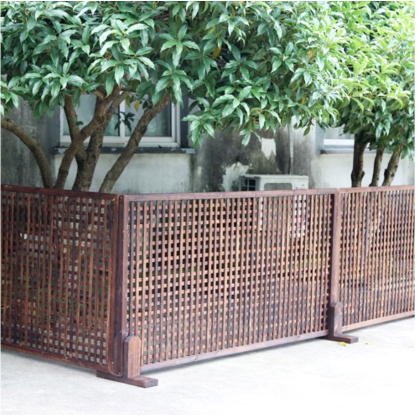 SQUARE GRID PLANT RACK ⭐ Porch Wood Fence Wooden Grid Shelf Carbonized ...