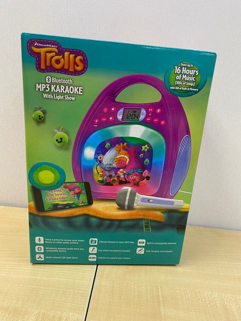 Trolls MP3 Karaoke with Light Show and Microphone, 音響器材, 可攜式音響設備 ...