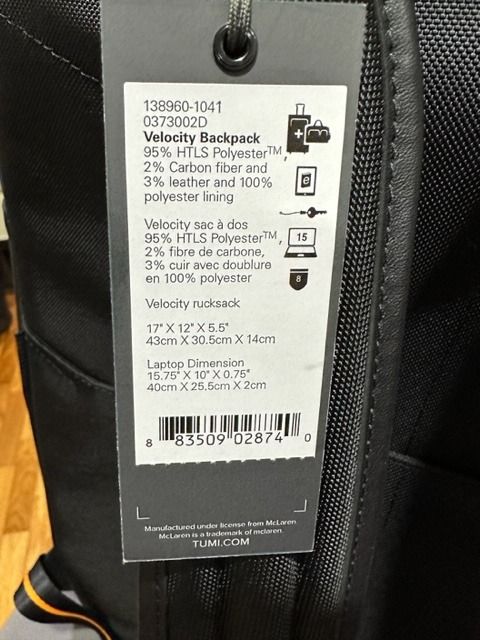 Tumi x Mclaren Velocity Backpack 373002D, Men's Fashion, Bags, Backpacks on Carousell