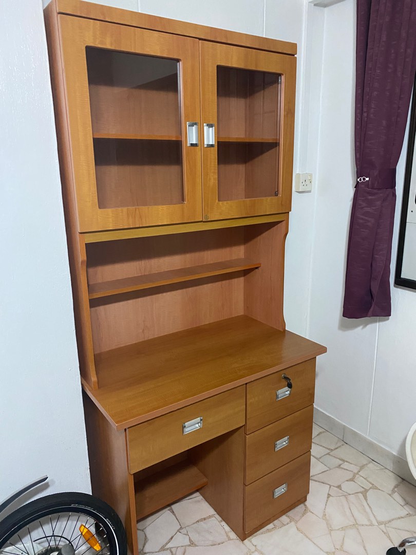 Used study table with overhead cabinet, Furniture & Home Living ...