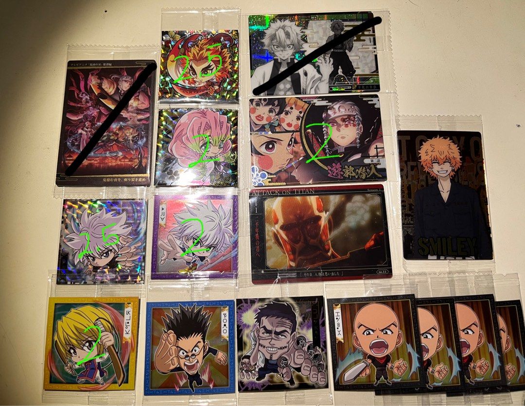 Wafer cards/ stickers, Demon Slayer, Hunterxhunter, Attack on Titan ...