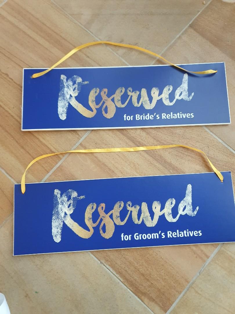 Wedding "Reserved" sign for aisle, Hobbies & Toys, Stationery & Craft ...