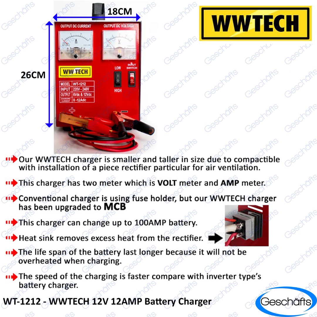 WWTECH Vehicle Battery Charger 12V 12AMP / 24V 18AMP, Furniture & Home ...