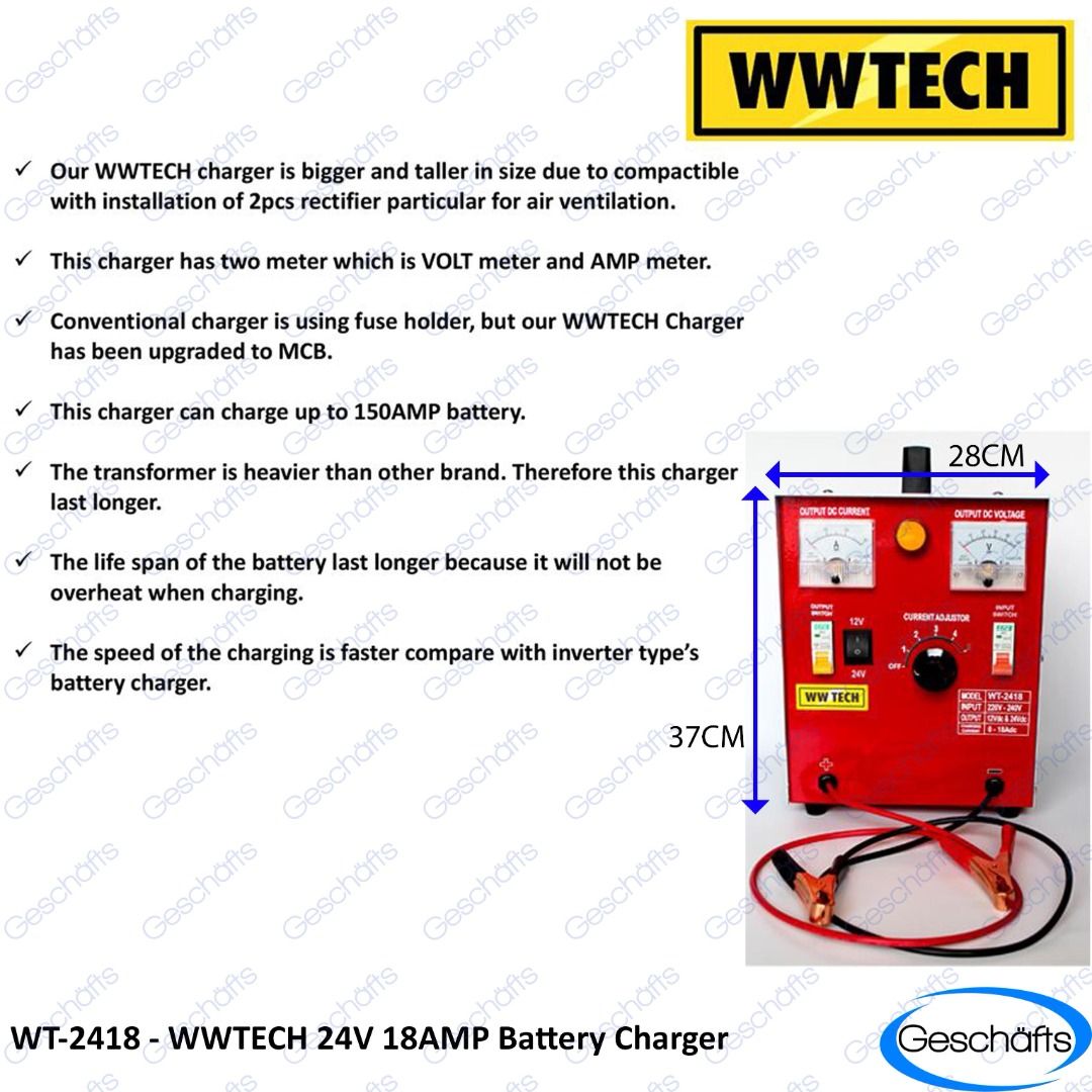 WWTECH Vehicle Battery Charger 12V 12AMP / 24V 18AMP, Furniture & Home ...