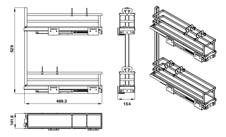 150mm pull out wire basket Hafele spice rack for kitchen cabinet ...