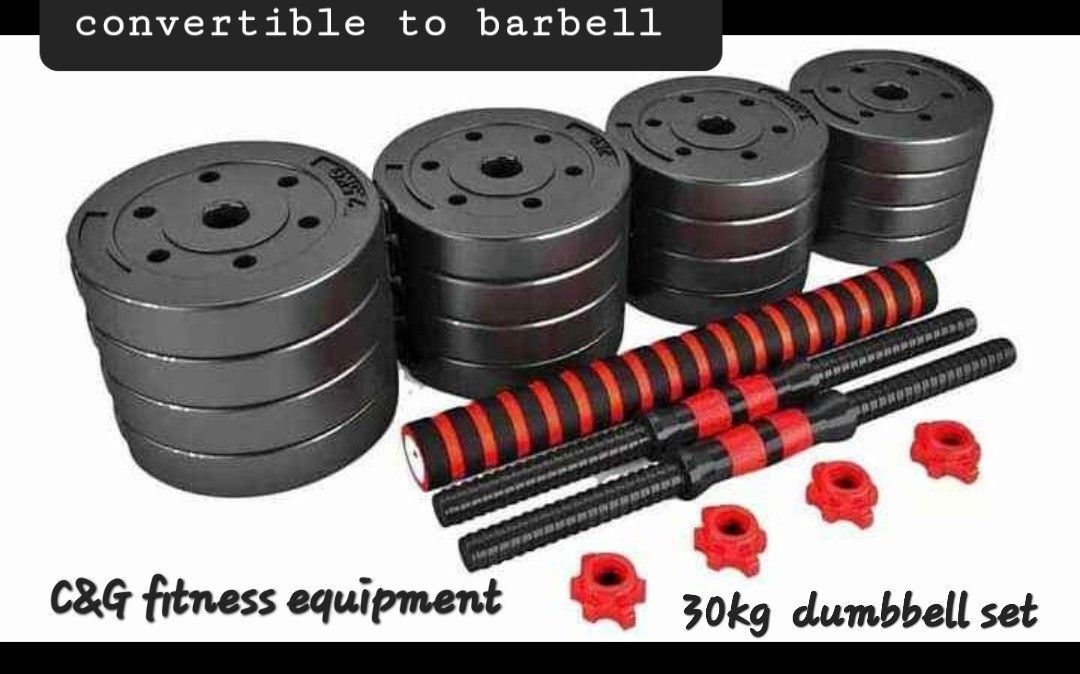 30kg 2in1 dumbbell set convertible to barbell, Sports Equipment ...
