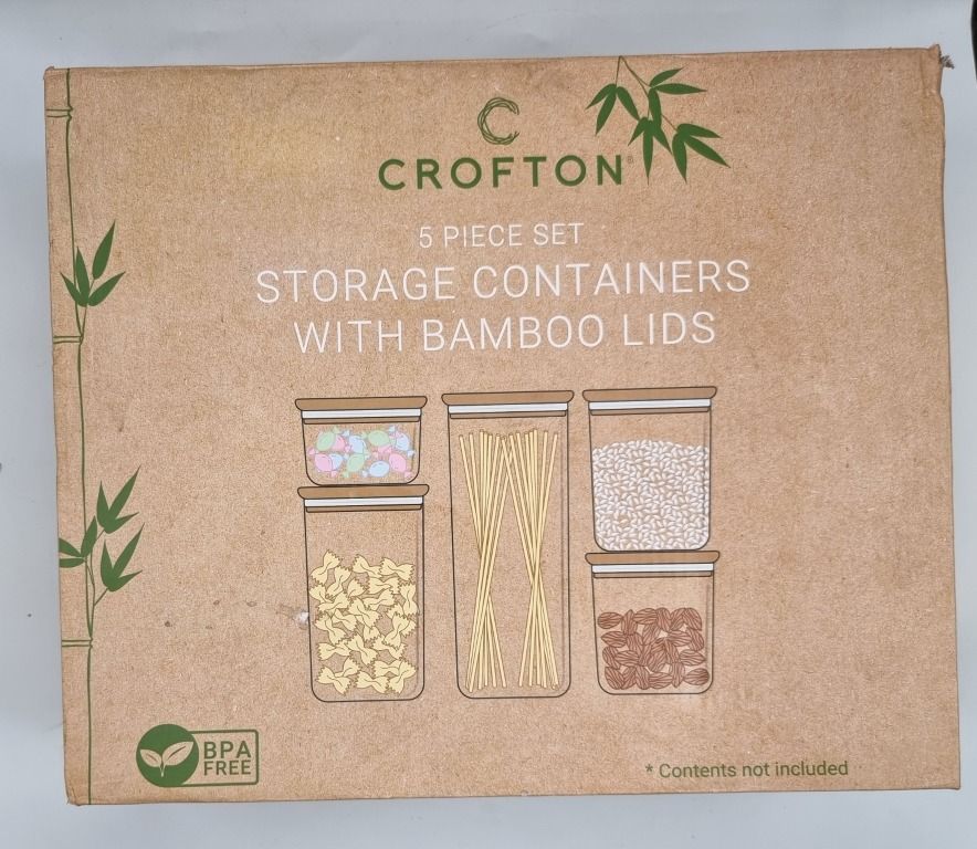 5 PC SET CROFTON Storage Container Stackable Clear Jar Set with ...