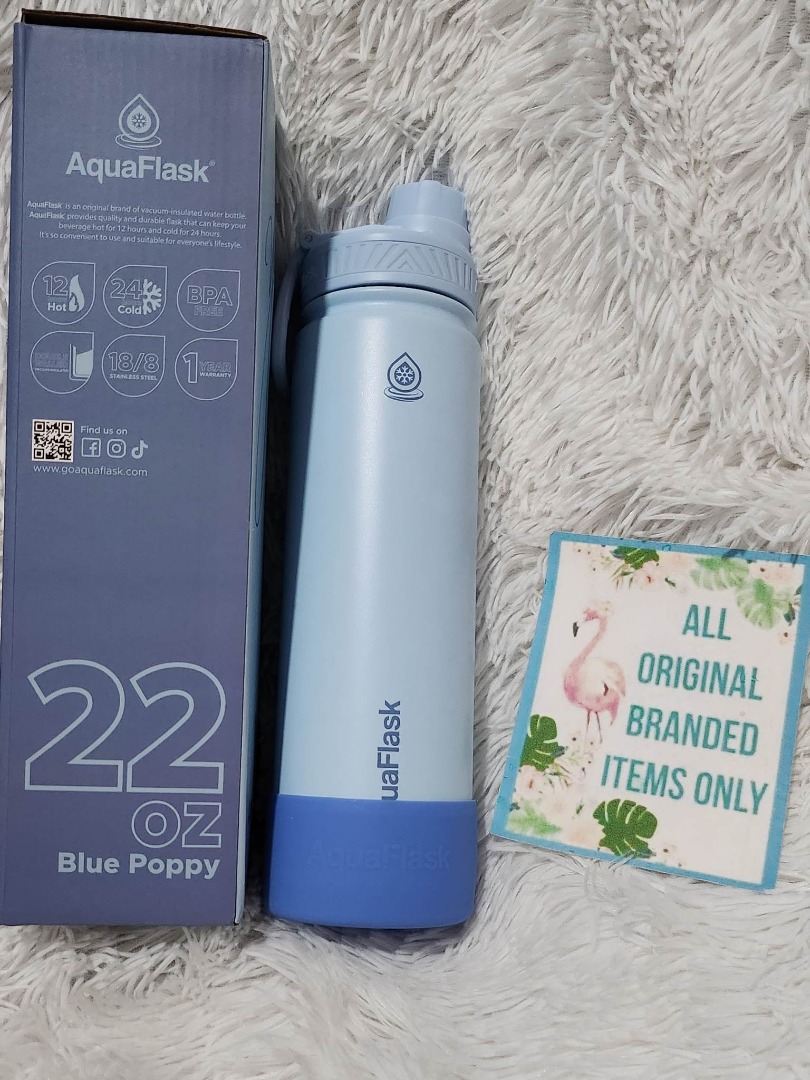 AQUAFLASK ORIGINAL 22oz BLUE POPPY Water Bottle Tumbler Limited Edition ...