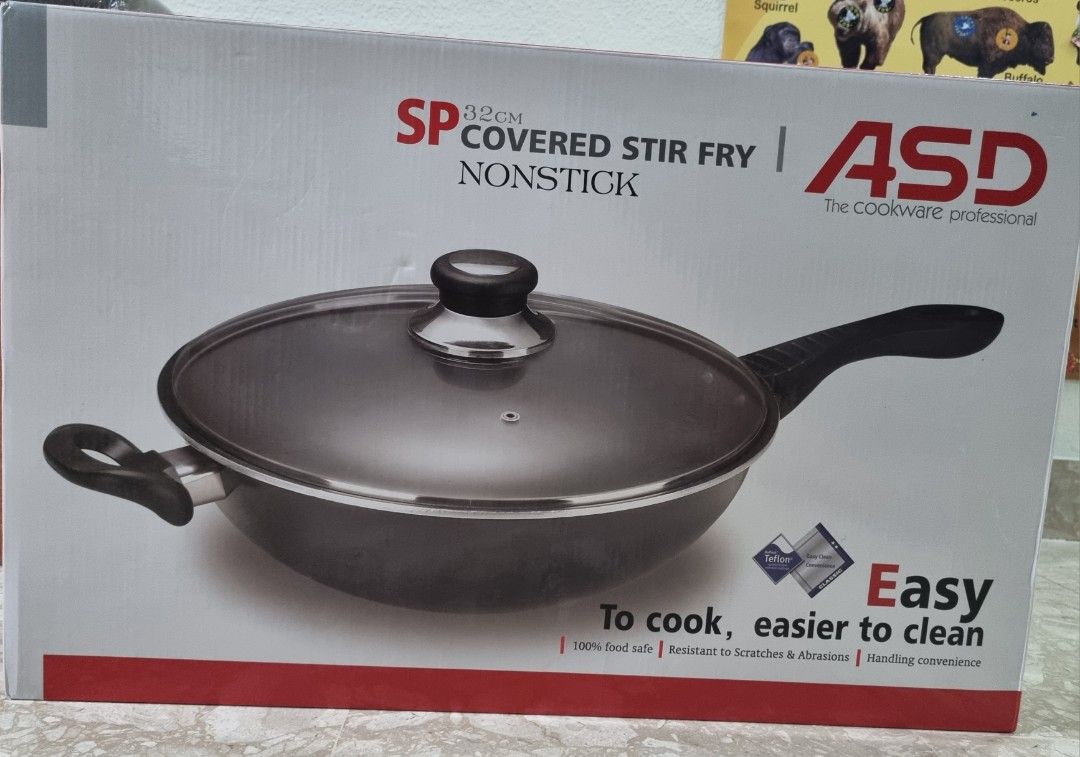 ASD SP 32cm covered stir fry nonstick pan, Furniture & Home Living ...