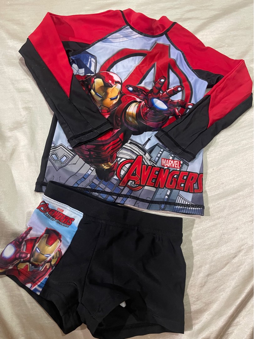 Avengers rash guard and trunks, Babies & Kids, Babies & Kids Fashion on ...