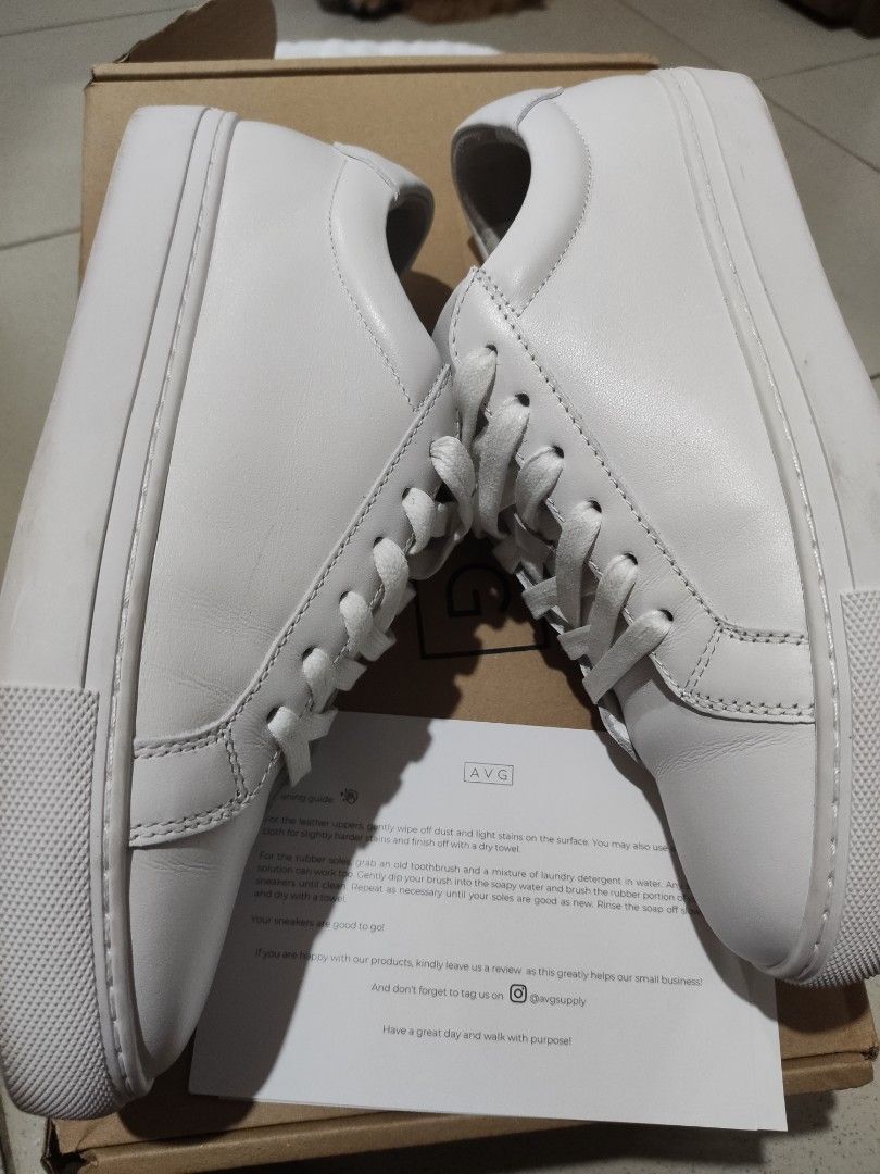 AVG Supply Leather White Leather Sneakers, Men's Fashion, Footwear ...