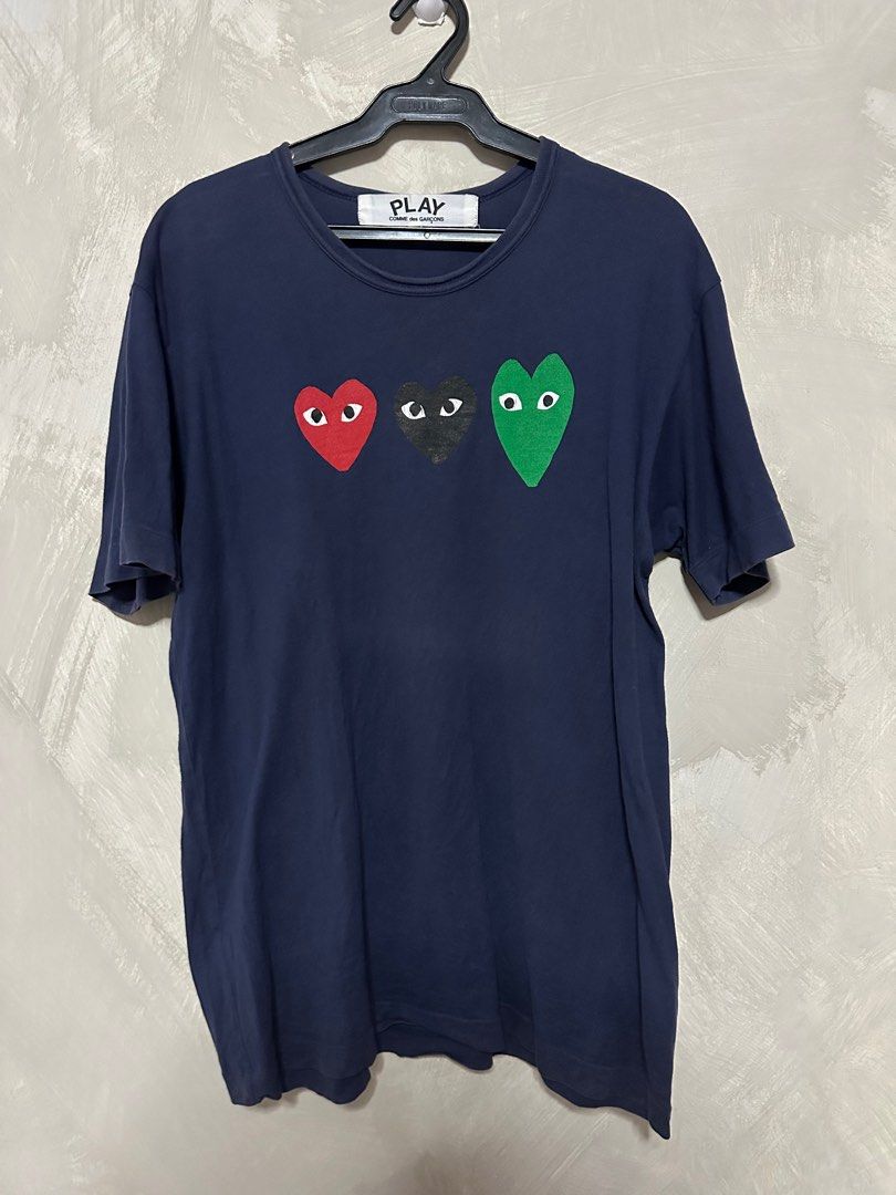 CDG PLAY Triple Heart Shirt, Men's Fashion, Tops & Sets, Tshirts & Polo ...
